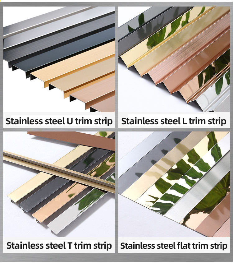 Stainless Steel Tile Trim Customized Tile Edge Trim Modern Style Metal ...